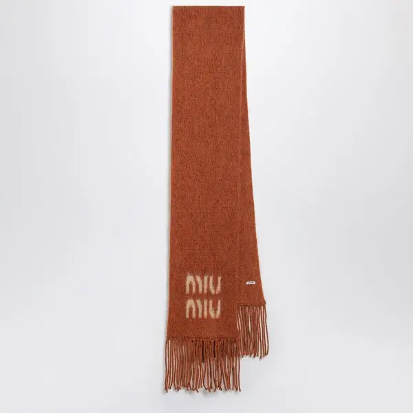 Miu Miu Rust Mohair-blend Scarf With Logo