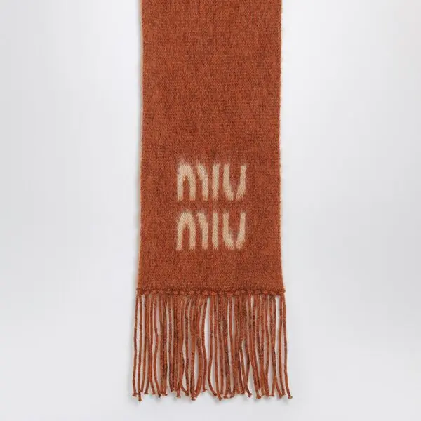 Miu Miu Rust Mohair-blend Scarf With Logo
