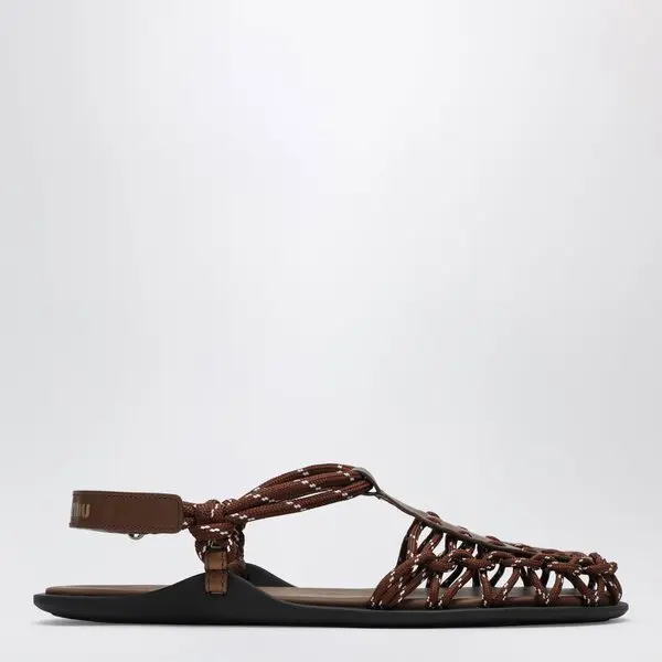 Miu Miu Hazelnut/tobacco Leather And Ribbon Sandals - Brown