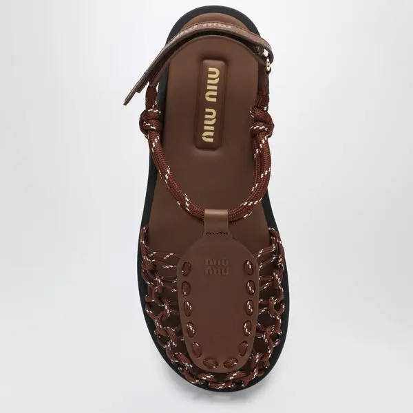 Miu Miu Hazelnut/tobacco Leather And Ribbon Sandals
