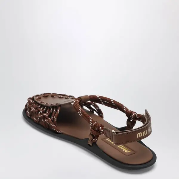 Miu Miu Hazelnut/tobacco Leather And Ribbon Sandals