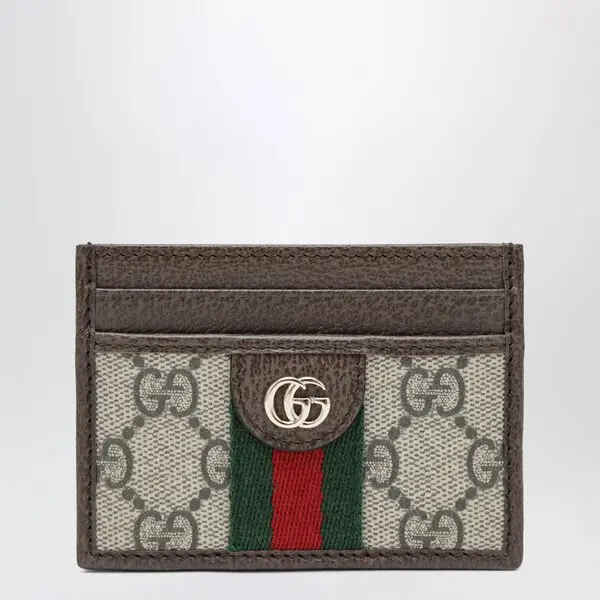 Gucci Ophidia Gg Supreme Card Holder In /dark Brown - Beige