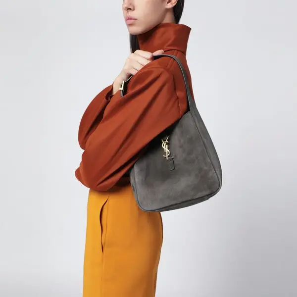 Saint Laurent Small Le 5 À 7 Grey Suede Bag - Brown