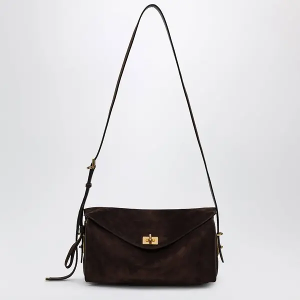 Balenciaga Le 7 Medium Suede Calfskin Shoulder Bag In Moka/ruby