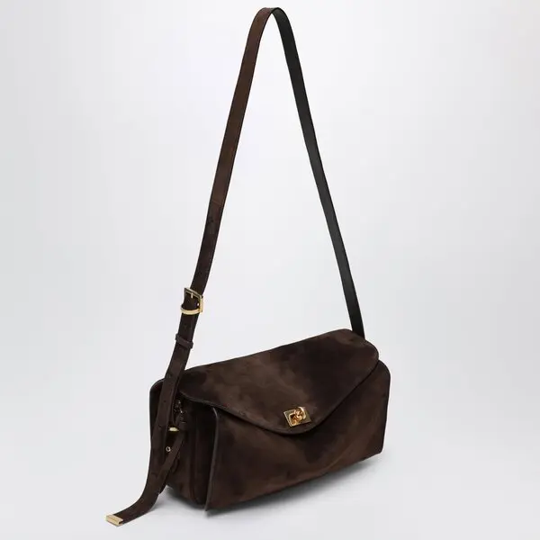 Balenciaga Le 7 Medium Suede Calfskin Shoulder Bag In Moka/ruby