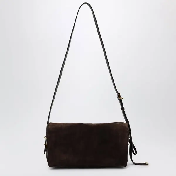 Balenciaga Le 7 Medium Suede Calfskin Shoulder Bag In Moka/ruby