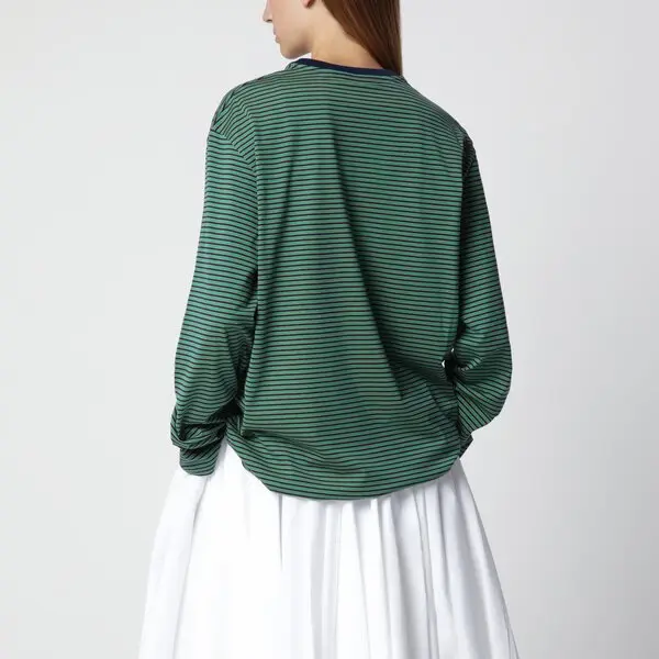 Miu Miu Navy /green Striped Cotton Sweater