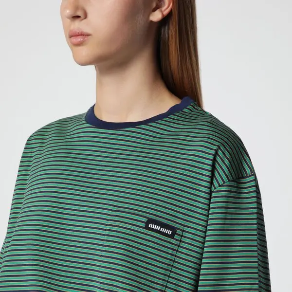 Miu Miu Navy /green Striped Cotton Sweater