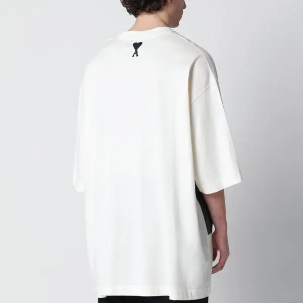 AMI Paris Cream T-shirt With Logo Print