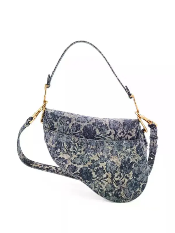 Dior Saddle Handbag Printed Denim Medium Shoulder Bag