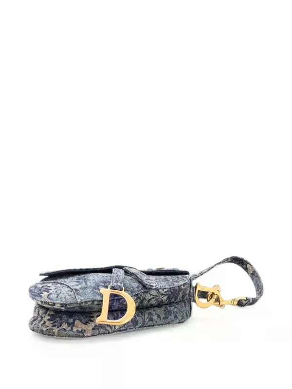 Dior Saddle Handbag Printed Denim Medium Shoulder Bag