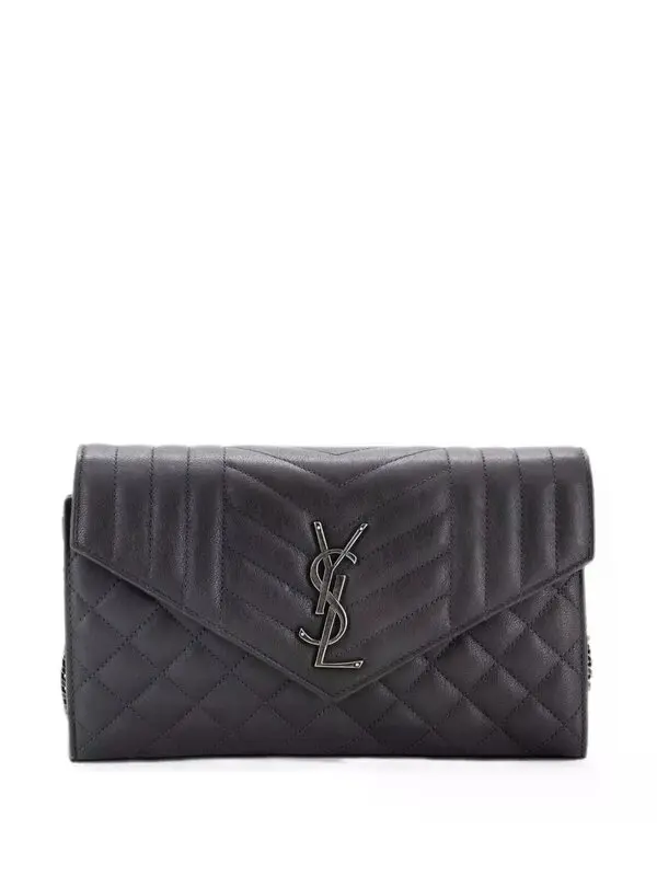 Saint Laurent Classic Monogram Chain Wallet Mixed Matelasse Leather Medium Crossbody Bag - Grey