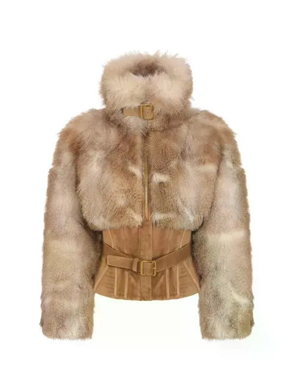 Elisabetta Franchi Fur-effect Bustier Jacket - Neutrals