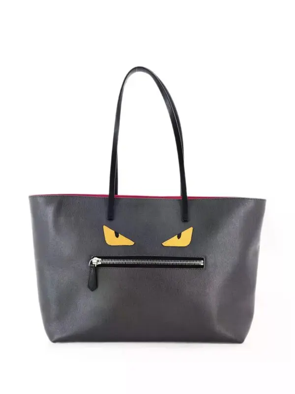Fendi Monster Roll Leather Medium Tote Bag - Grey