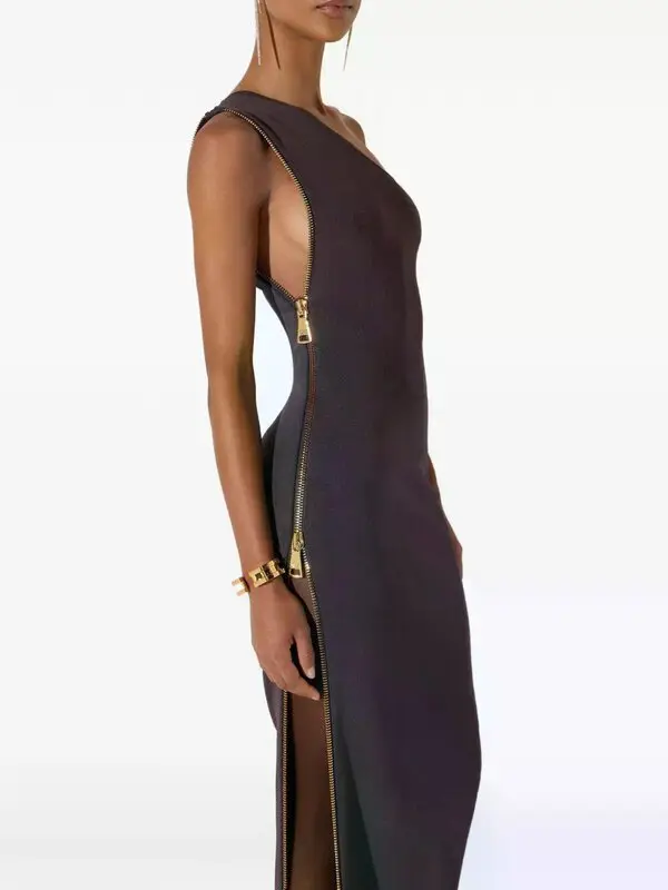 Elisabetta Franchi One-shoulder Knit Maxi Dress With Side Zip Detail