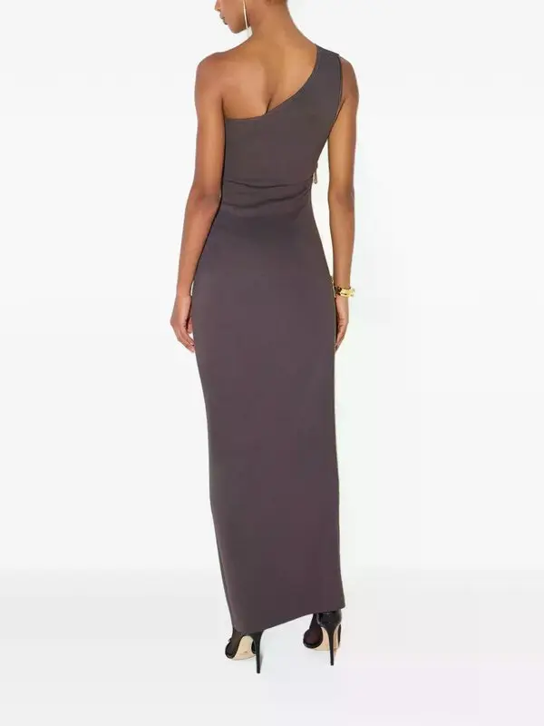 Elisabetta Franchi One-shoulder Knit Maxi Dress With Side Zip Detail - Brown
