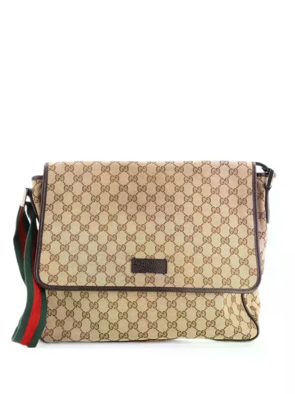 Gucci Web Strap Flap Messenger Gg Canvas Medium Crossbody Bag