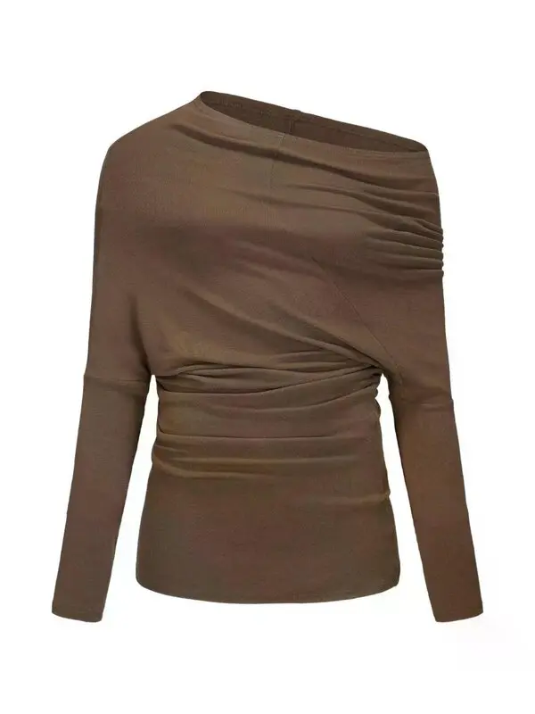 ELYWOOD Asymmetric Draped Off-shoulder Long-sleeved T-shirt