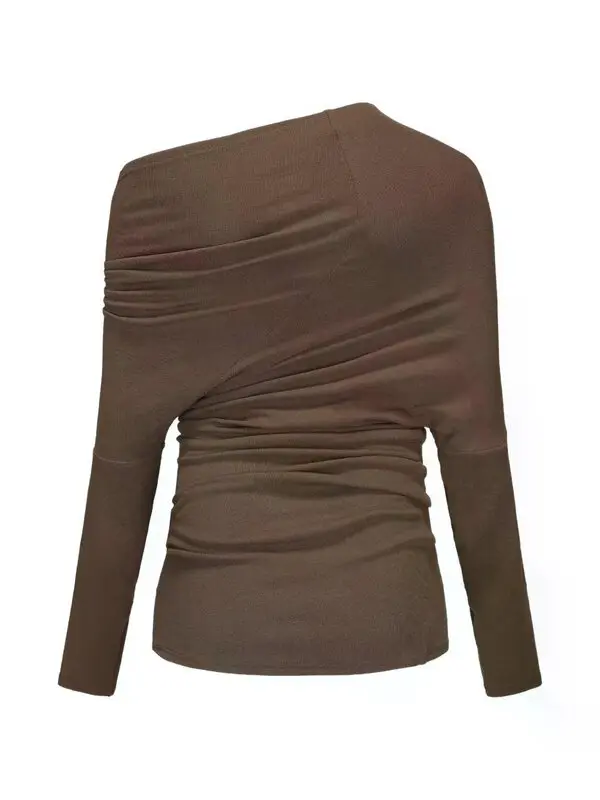 ELYWOOD Asymmetric Draped Off-shoulder Long-sleeved T-shirt