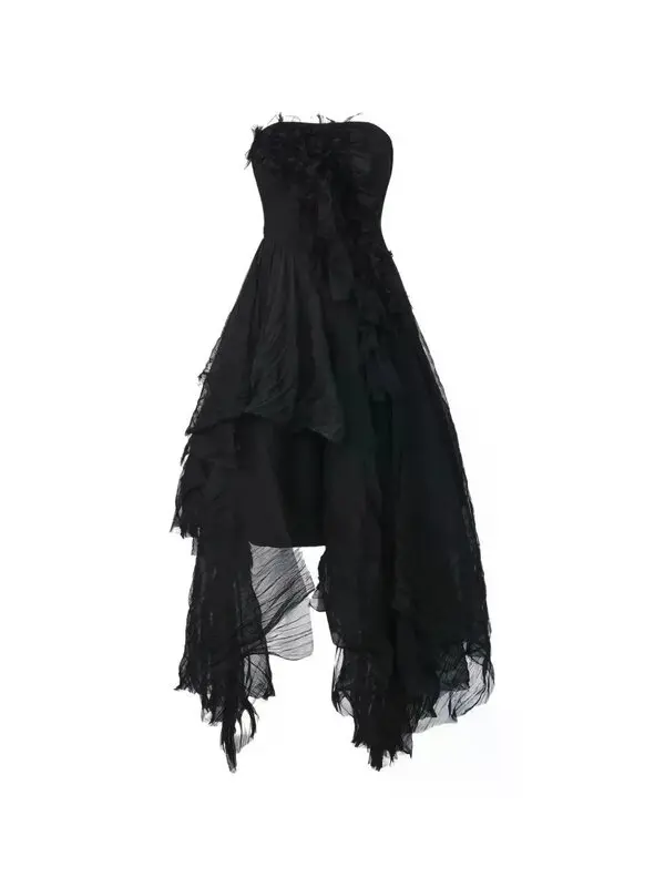 ELYWOOD Ruffled Layered Asymmetric Dress - Black
