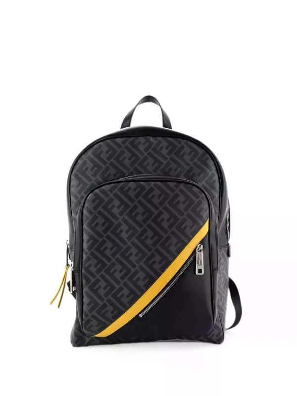 Fendi Front Pocket Zucca Coated Canvas And Leather Large Backpack - Black
