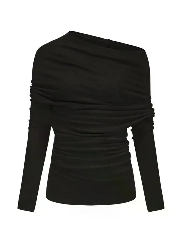 ELYWOOD Asymmetric Draped Off-shoulder Long-sleeved T-shirt