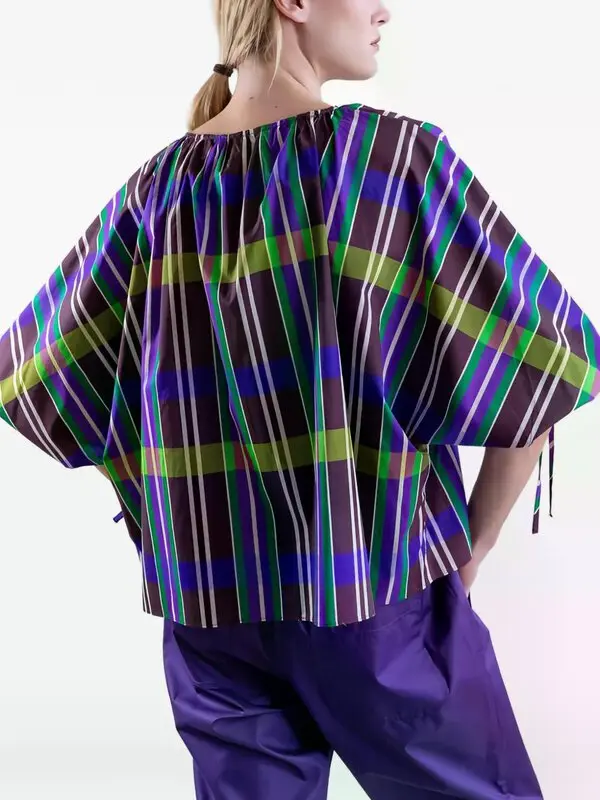 PSOPHIA Ruched-neck Puff-sleeves Cottonblouse