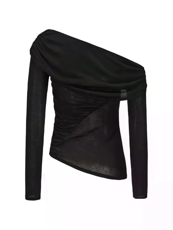 ELYWOOD Shirred Off-shoulder Long-sleeved T-shirt - Black