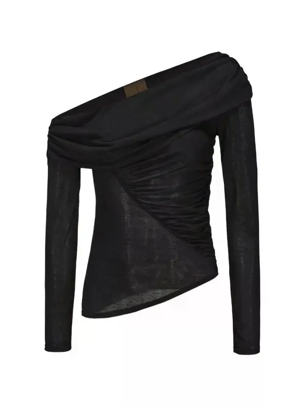 ELYWOOD Shirred Off-shoulder Long-sleeved Top
