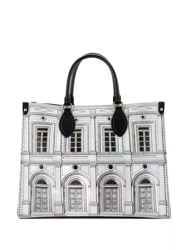 LOUIS VUITTON Onthego Limited Edition Fornasetti Architettura Print Leather And Monogram Canvas Mm Tote Bag - Brown