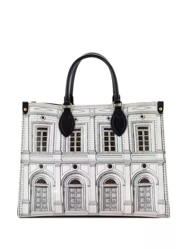 LOUIS VUITTON Limited Edition Fornasetti Architettura Print Leather And Monogram Canvas Mm Tote Bag - Brown