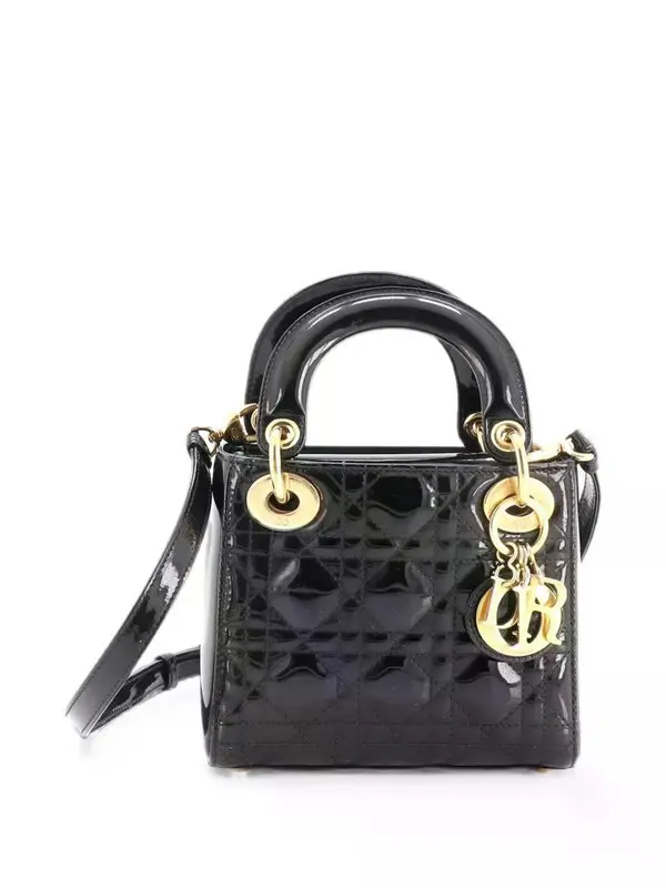 Dior Lady Bag Cannage Quilt Patent Mini Satchel - Black