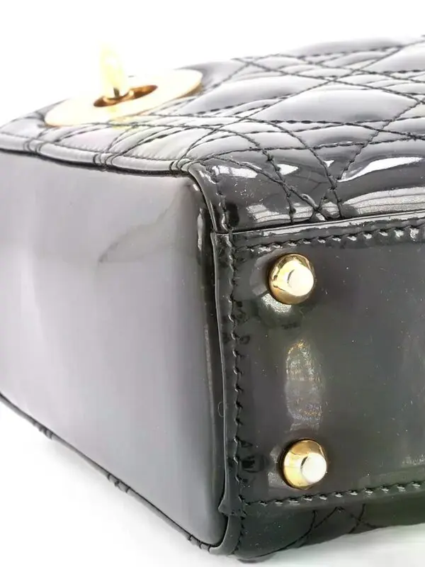 Dior Lady Bag Cannage Quilt Patent Mini Satchel - Black