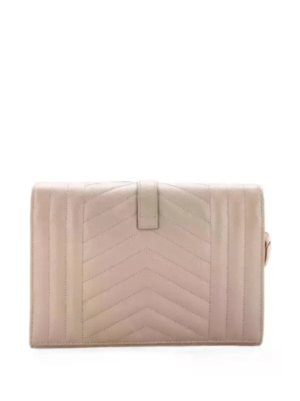 Saint Laurent Classic Monogram Envelope Wristlet Mixed Matelasse Leather Clutch Bag - Neutrals