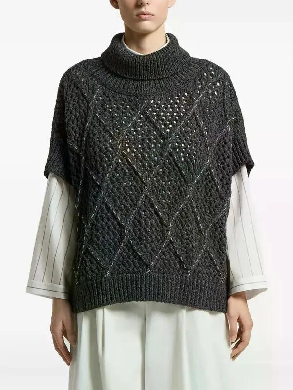 Peserico Diamond-knit Roll-neck Shot-sleeve Sweater - Grey