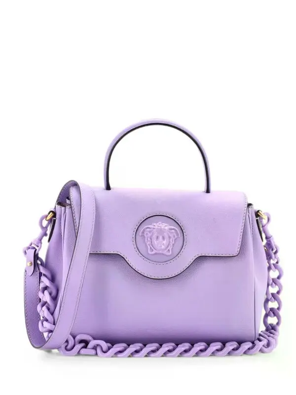 Versace La Medusa Top Handle Bag Leather Medium Satchel - Purple