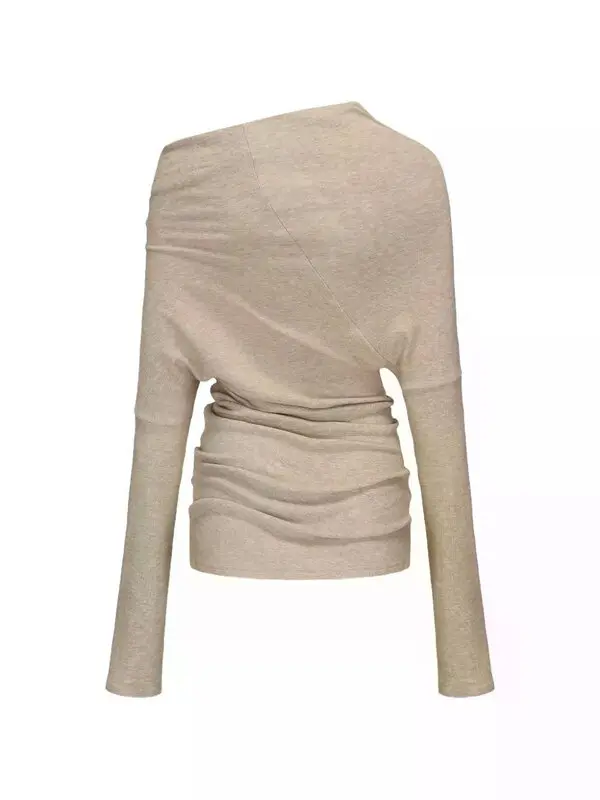 ELYWOOD Asymmetric Draped Off-shoulder Long-sleeved T-shirt - Neutrals