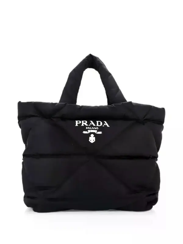 Prada Padded Logo Quilted Re-nylon Medium Tote Bag - Black