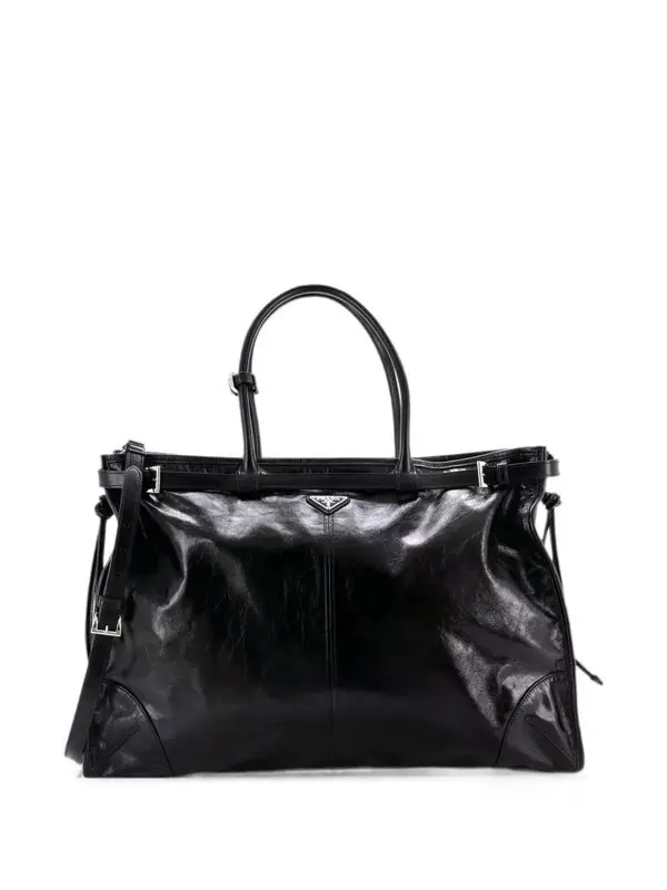 Prada Bonnie Handbag Vitello Shine Extra Large Tote Bag - Black