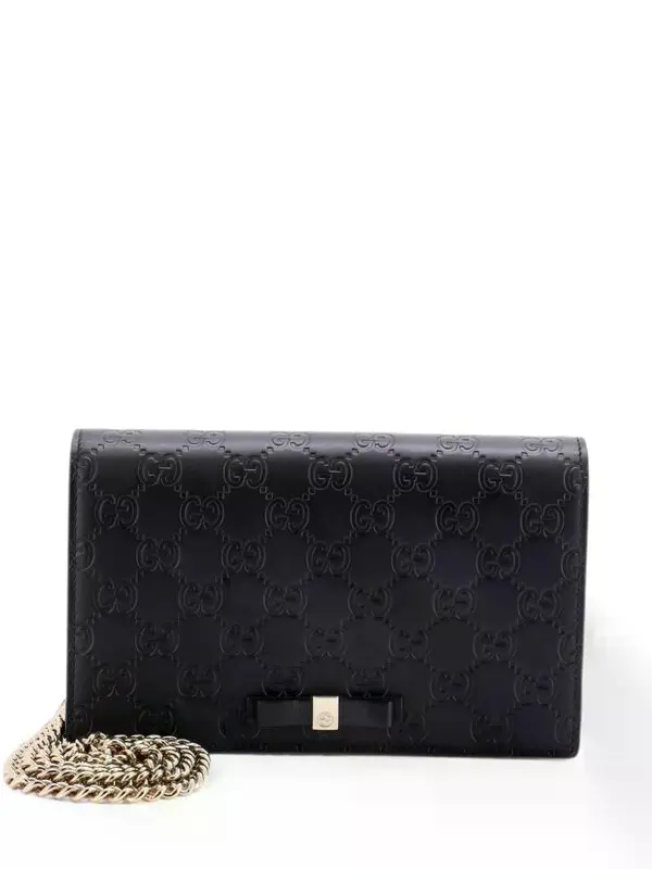 Gucci Signature Wallet On Chain Guccissima Leather Clutch Bag - Black