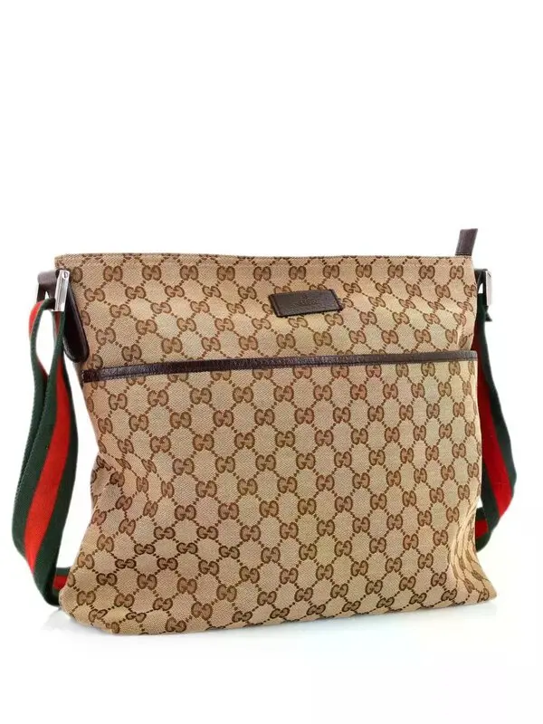 Gucci Web Strap Zip Messenger Bag Gg Canvas Medium Crossbody Bag