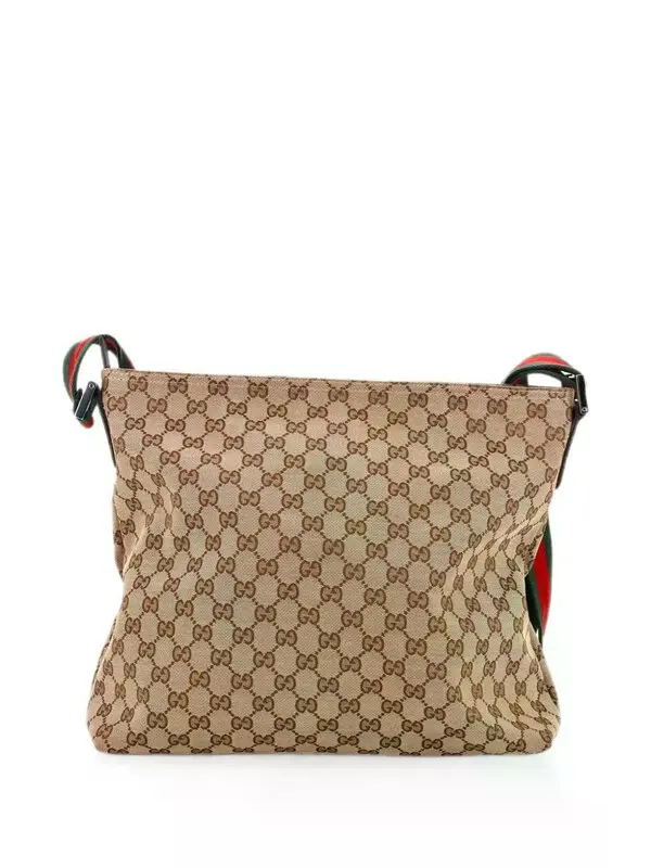 Gucci Web Strap Zip Messenger Bag Gg Canvas Medium Crossbody Bag