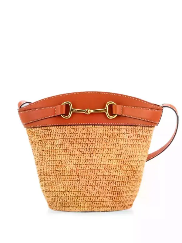 Celine Crecy Raffia With Leather Bucket Bag - Brown