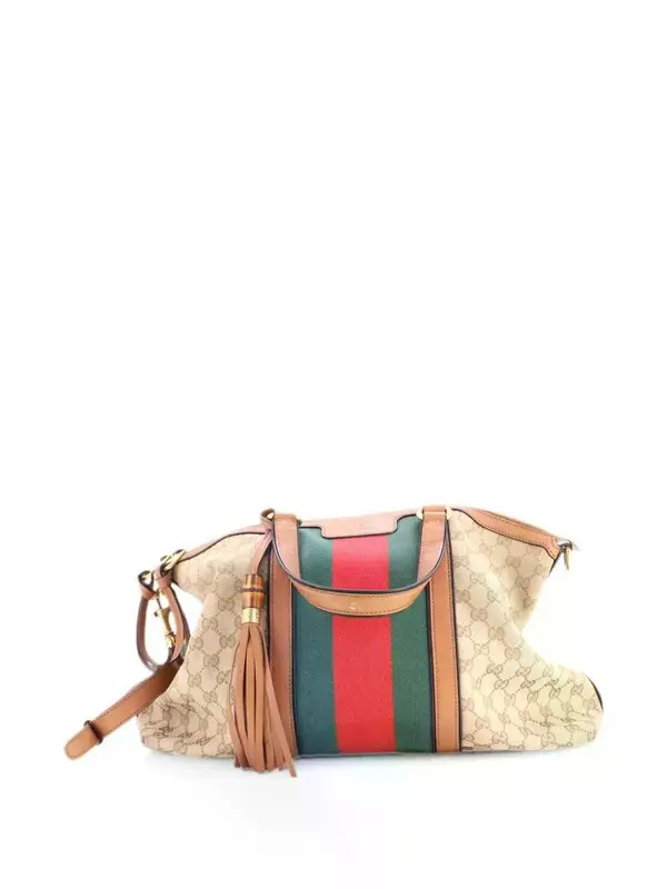 Gucci Rania Convertible Top Handle Bag Web Gg Canvas Medium Tote Bag