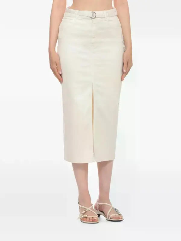 Marella Belted Front-vent Straight Midi Denim Skirt - White
