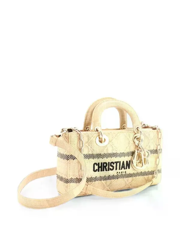Dior Lady D-joy Bag Cannage Embroidered Raffia Medium Tote Bag