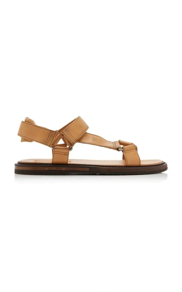 Miu Miu Slingback Leather Sandals - Brown