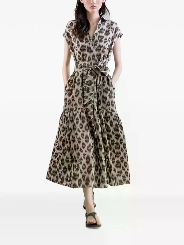 PSOPHIA Animal-print Tie Midi Dress - Neutrals
