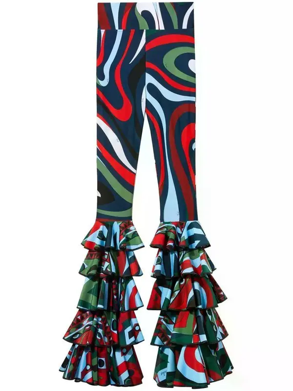 Emilio Pucci Marmo-print Ruffle-detail Leggings - Multicolour