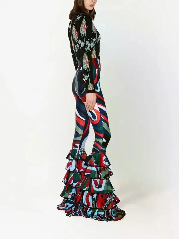 Emilio Pucci Marmo-print Ruffle-detail Leggings
